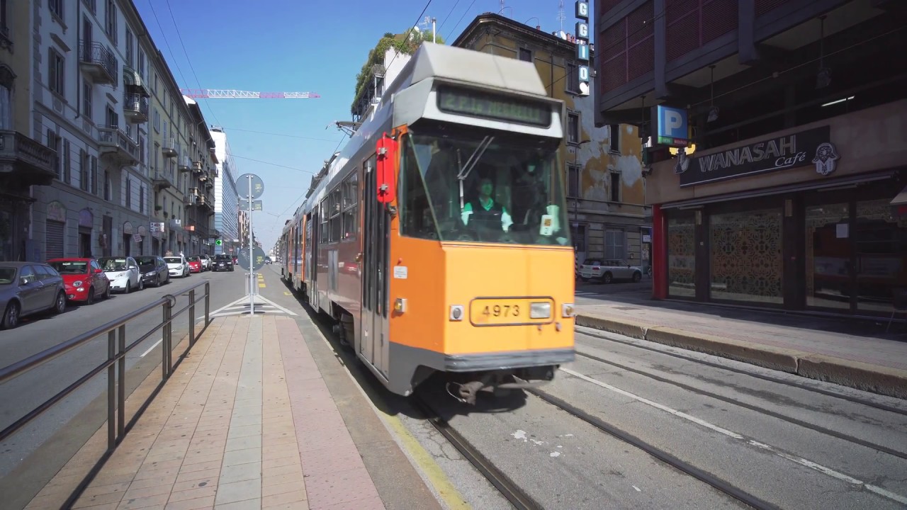 Italy, Milan, tram 2 ride from Via Farini Via Valtellina to Lanza Brera ...