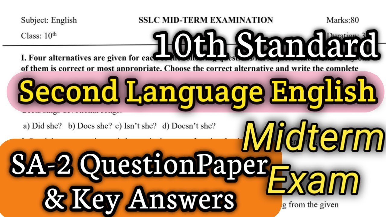 Second Language English | SA-1 | Mid term Exam Question paper & Key ...