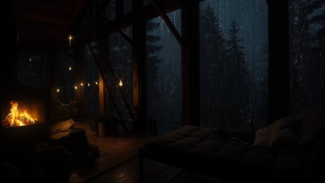 Cozy Cabin in the Woods | Rainfall & Fireplace Sounds for Comfort ...