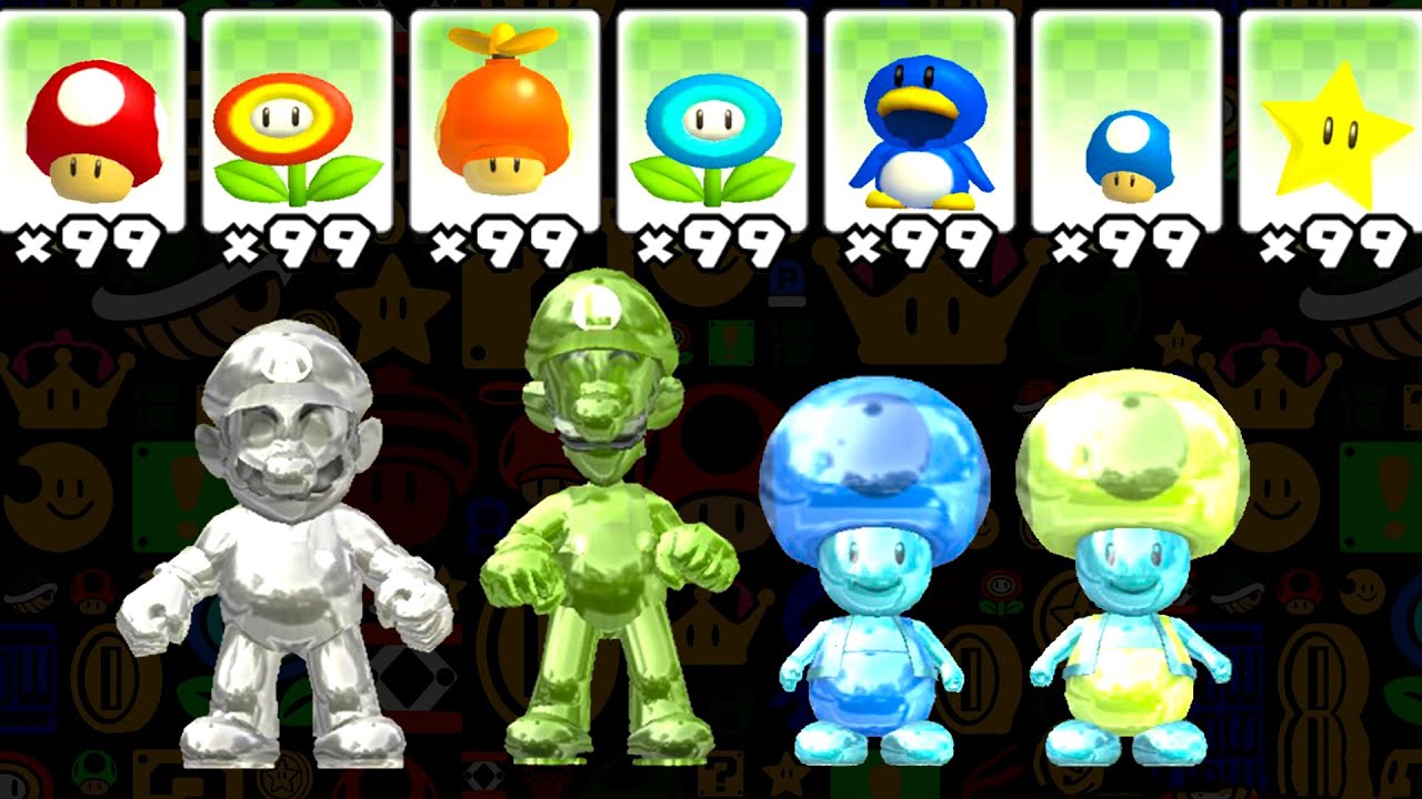 All Characters Metal Cap Power-up in New Super Mario Bros. Wii - YouTube