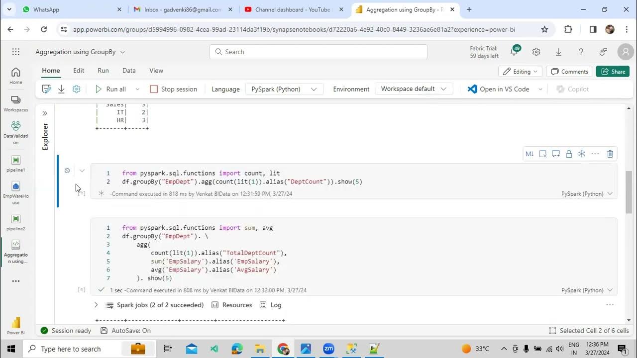 How to use Agg function using Group By in Microsoft Fabric using PySpark in Telugu - YouTube