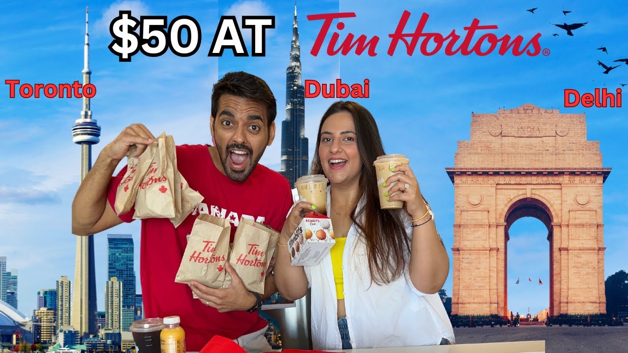 $50 Tim Hortons Food Challenge! India Vs. Canada Vs. Dubai - YouTube