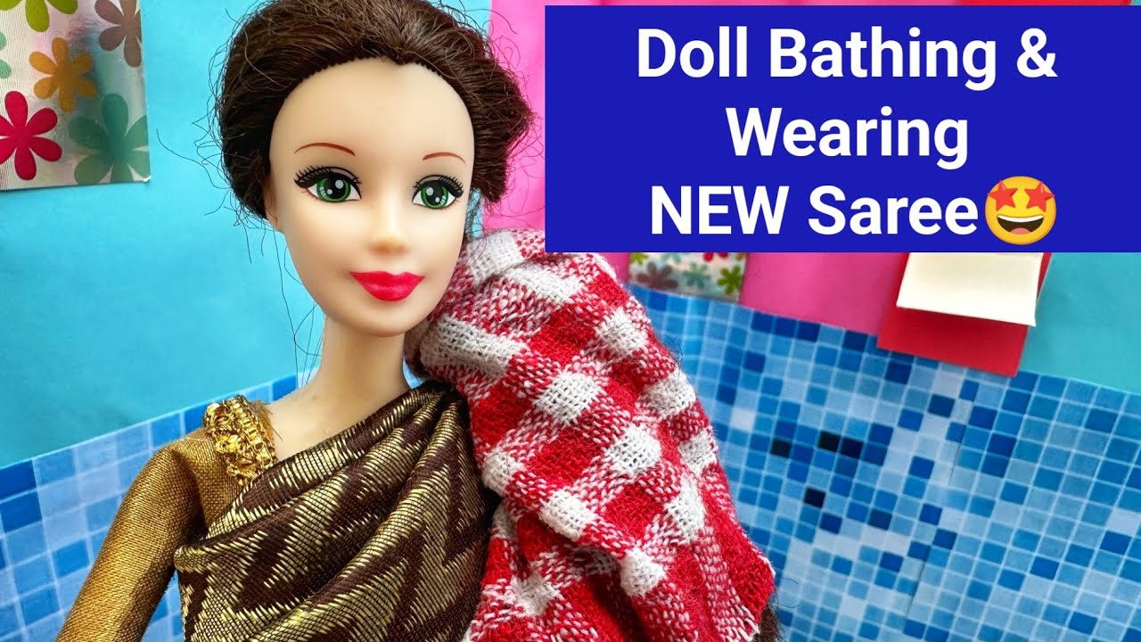 Barbie Doll Taking Bath & Wearing Saree/Barbie doll Bathroom Routine in Indian Village/ Barbie ...