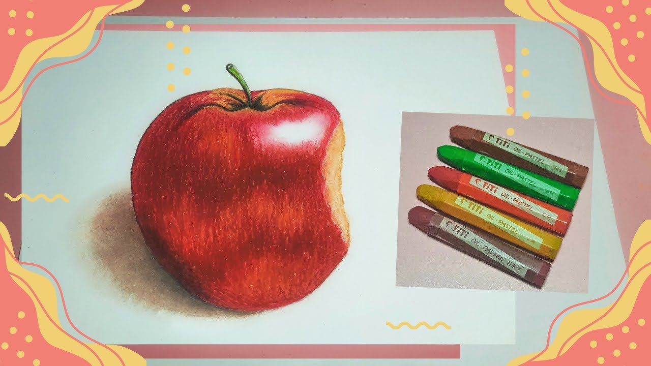 CARA MUDAH Menggambar Buah APEL 3D dengan CRAYON - YouTube
