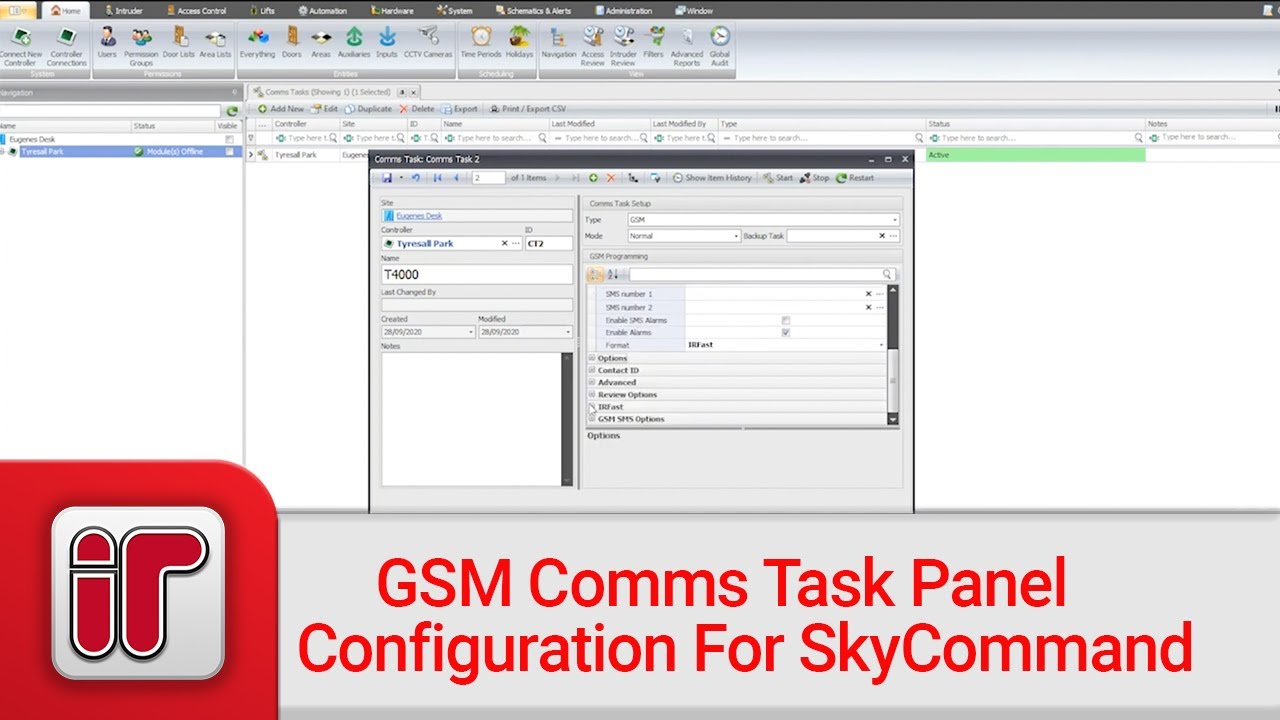 GSM Comms Task Panel Configuration For SkyCommand Control - YouTube
