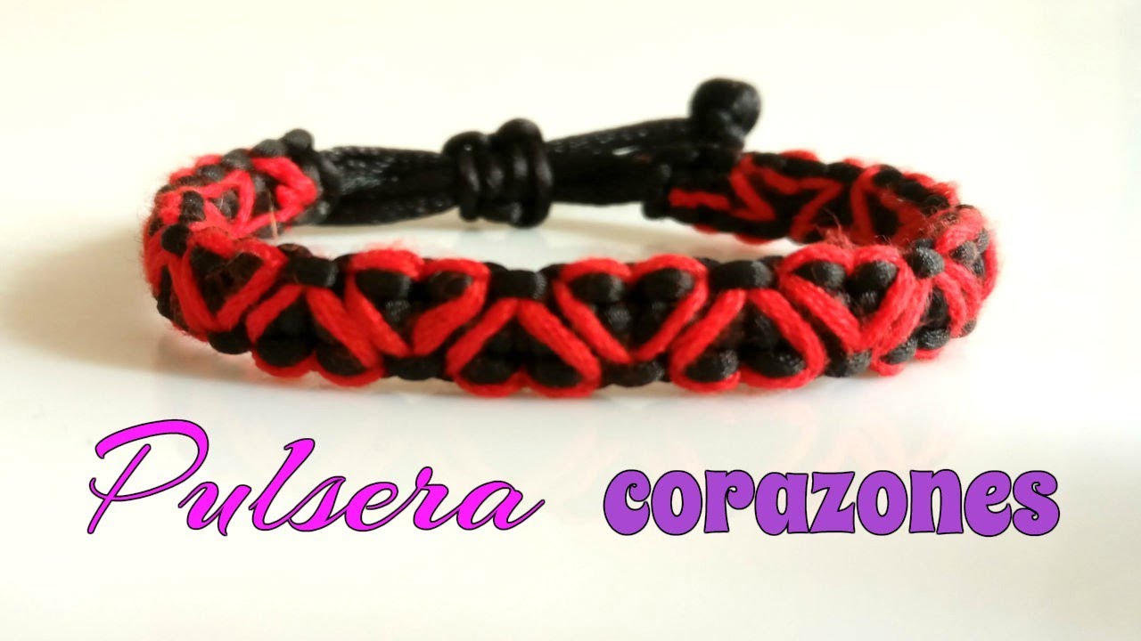 PULSERA MACRAMÉ BÁSICA con CORAZONES en RELIEVE. - YouTube