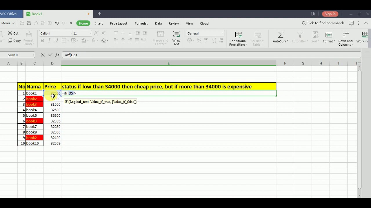 how to use if function on WPS - YouTube