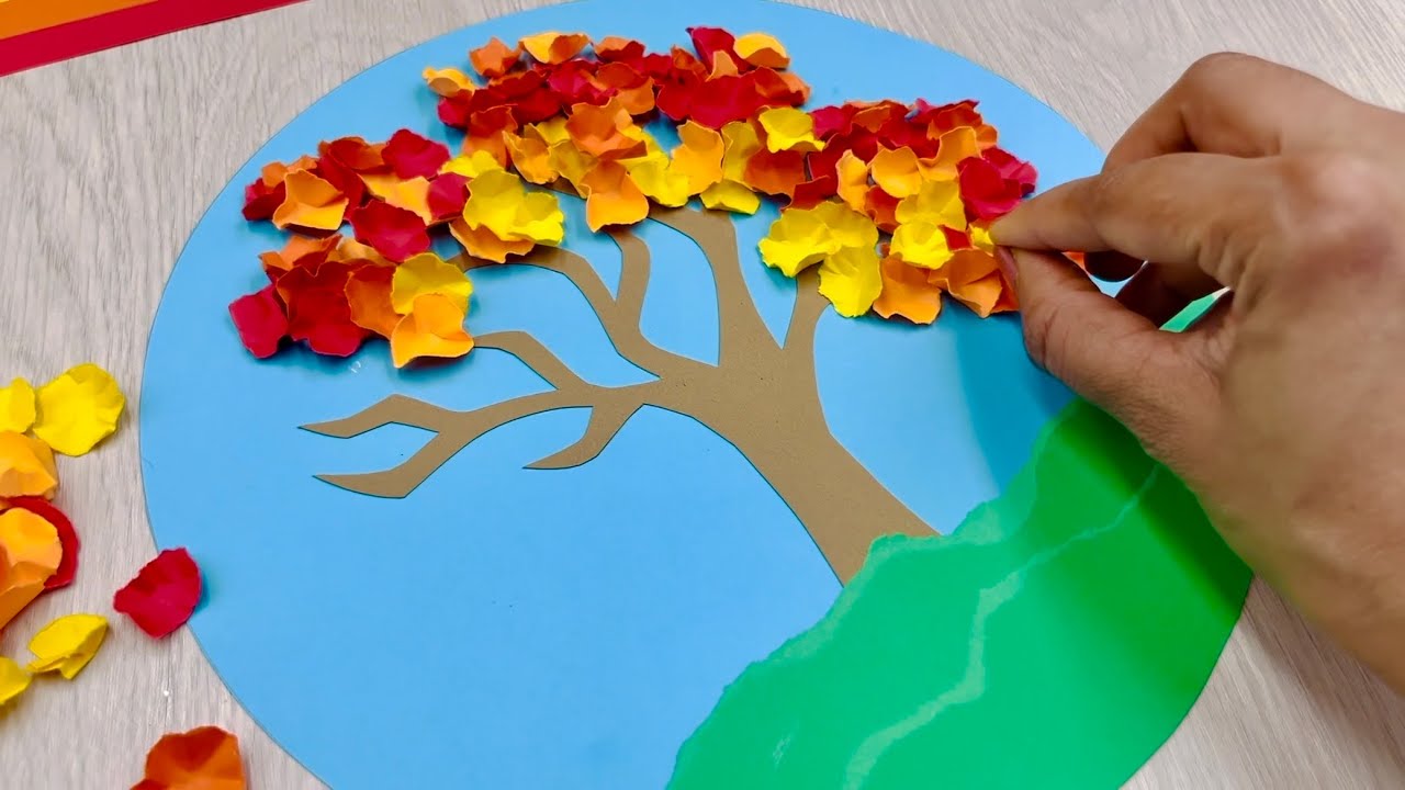 Fall color tree craft | DIY Fall season paper scene | Autumn tree with ...