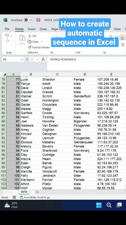 #shorts |How to Create Automatic sequence series in Excel Simple method | #trending #tutorial # ...