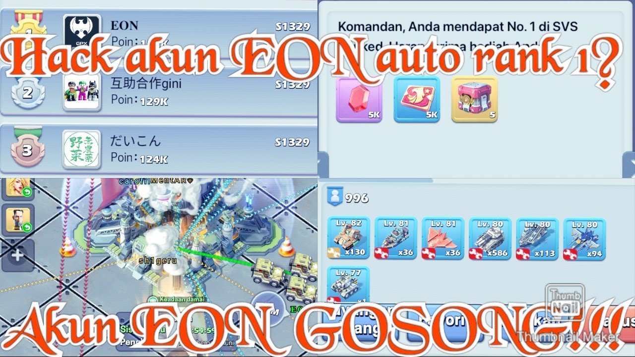 HACK AKUN EON AUTO RANK 1 SVS? |TOP WAR BATTLE GAME - YouTube