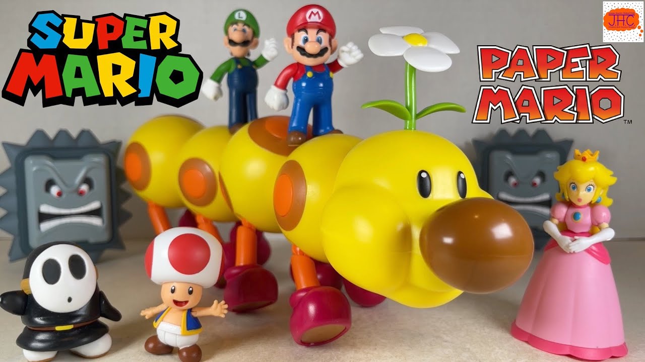 WIGGLER! Princess Peach Shy Guy Thwomp 2.5 Inch Super Mario Luigi Jakks ...