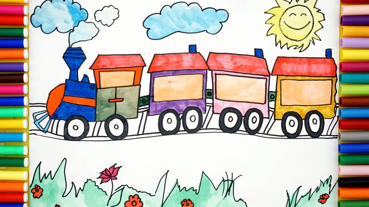 How to Draw a Train step by step - Coloring Pages For Kids - YouTube
