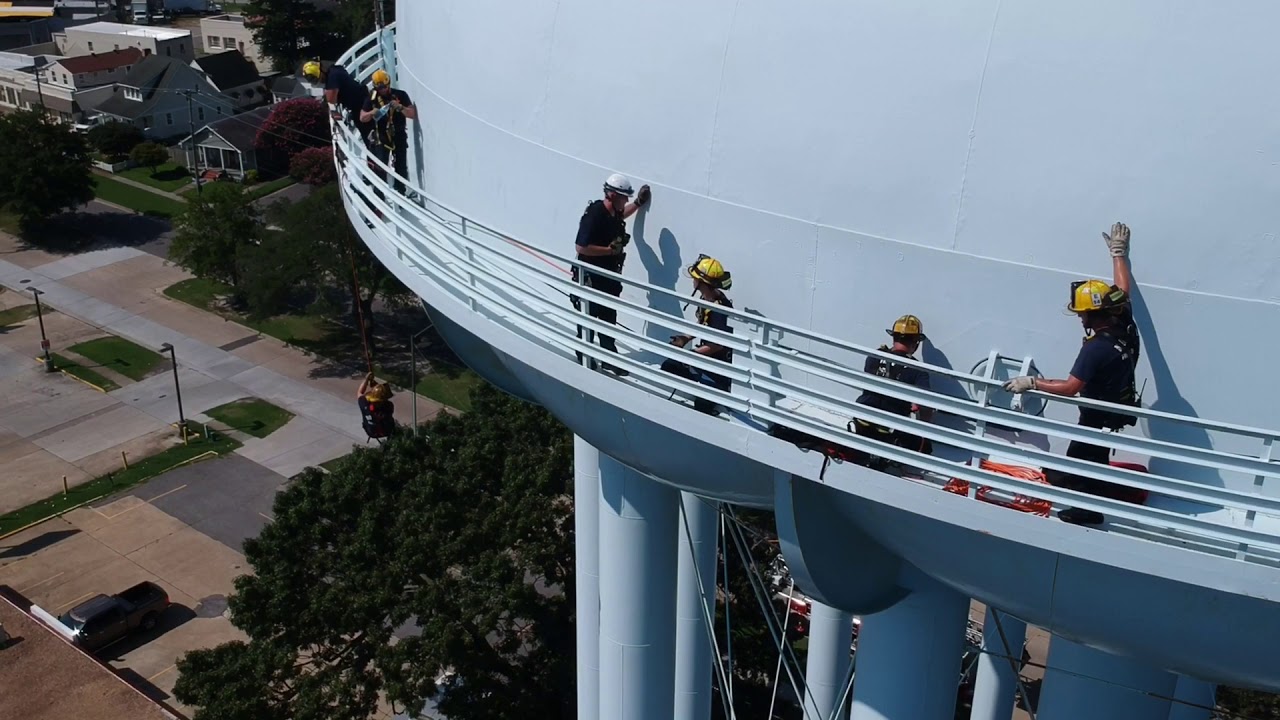 Rope rescue training from Ocean View water tower - YouTube