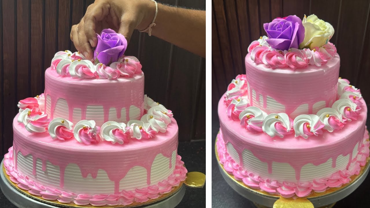 Two tier strawberry cake design | new Cake design for Birthday - YouTube