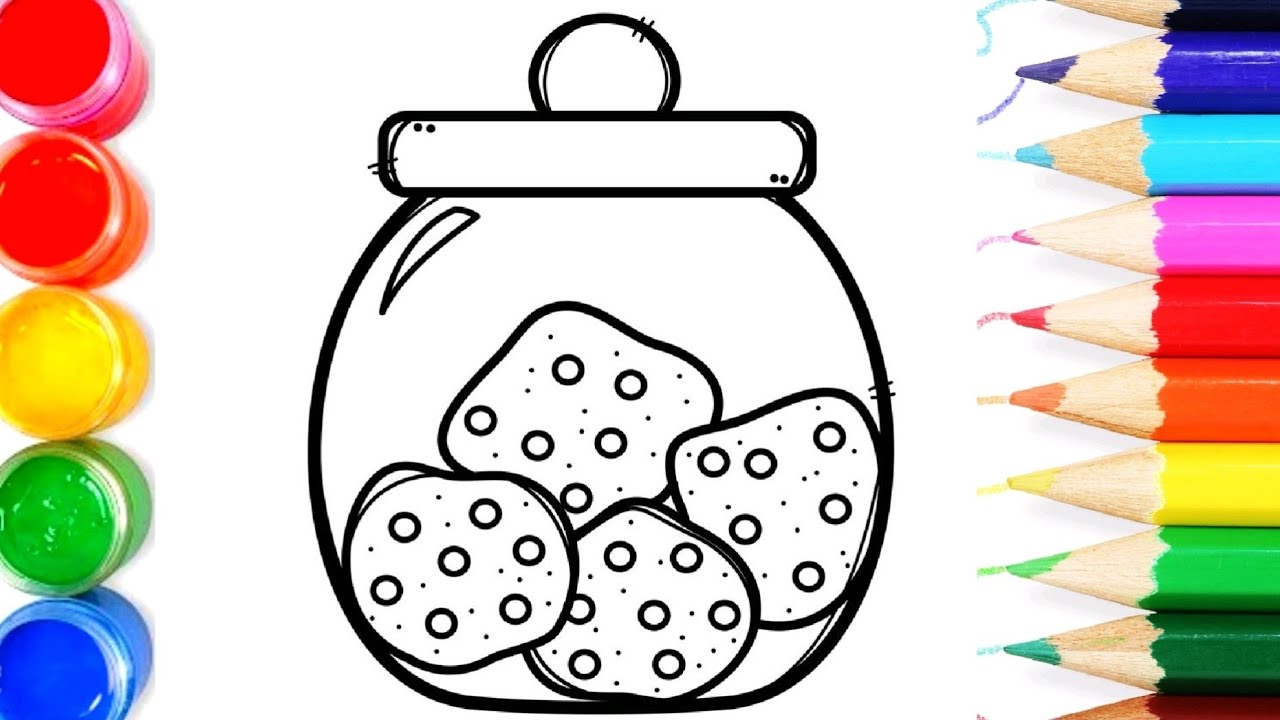 How to draw a cookie jar. Coloring book for children. We draw cookies. - YouTube