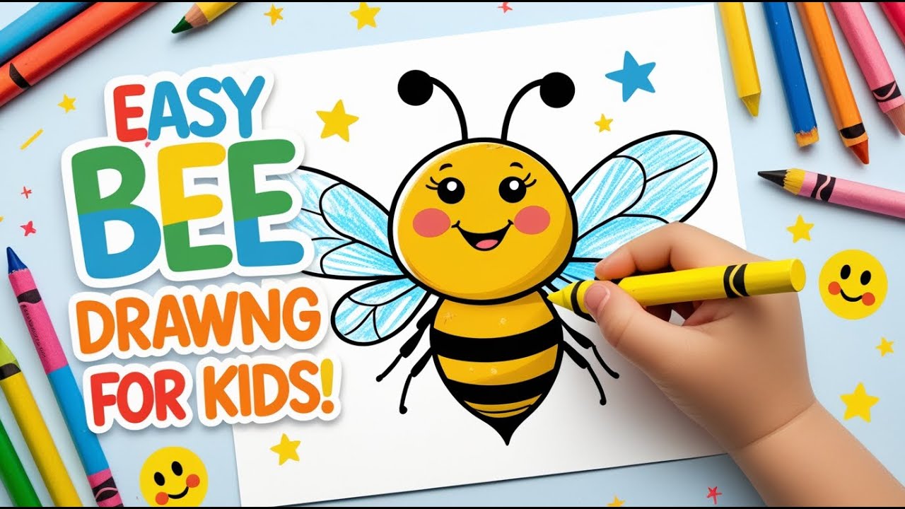 Bee drawing for kids. Learn to draw bees step by step easily. - YouTube