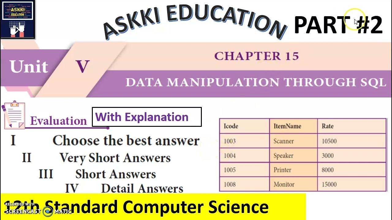 💥 12th Computer Science Chapter 15 Data Manipulation through SQL - Book Back Answers English ...