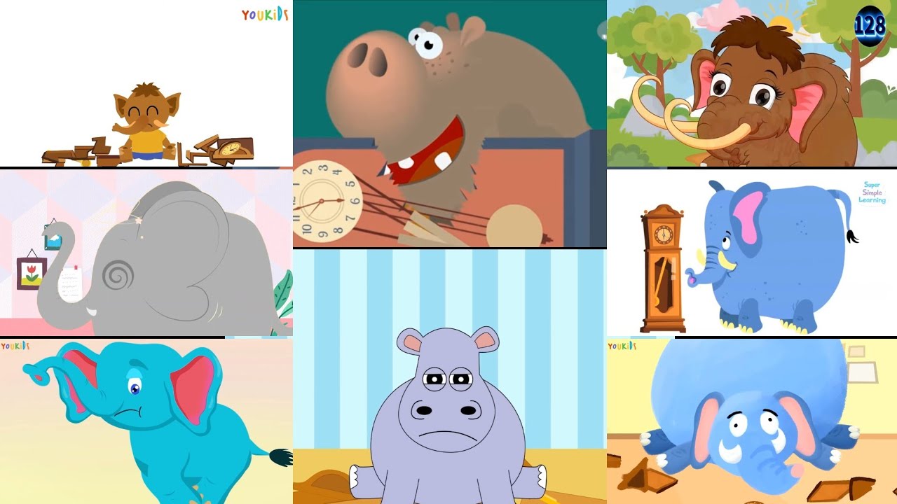 HICKORY DICKORY DOCK || 2 HIPPO, 2 MAMMOTH AND 4 ELEPHANT || CLOCK CRASHER PARTY || EFFECT ...