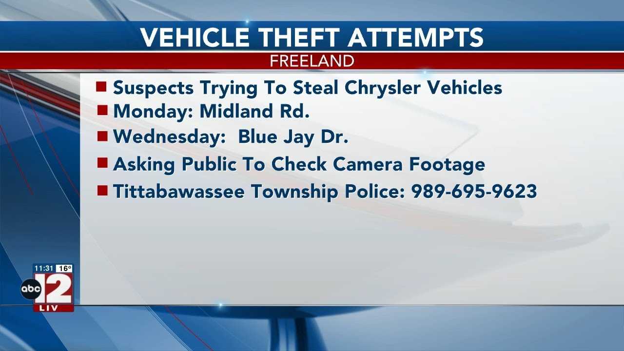 Freeland police urge caution, seek info on vehicle theft attempts - YouTube