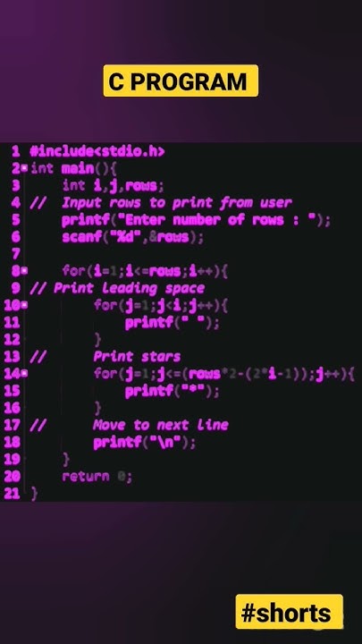 Reverse Pyramid In C Clanguagecoding Program Cpplearnlanguagespyramid Shorts