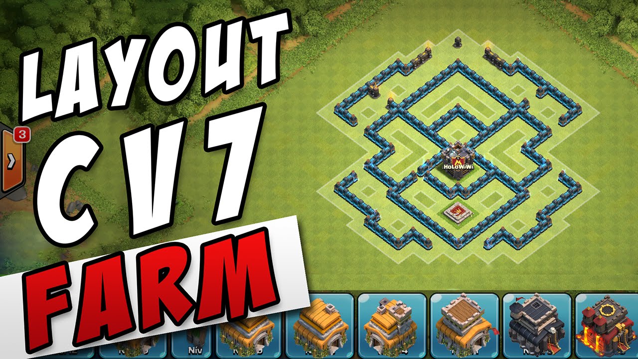 MELHOR LAYOUT CV7 FARM - (TH7) BEST FARMING BASE - CLASH OF CLANS - YouTube