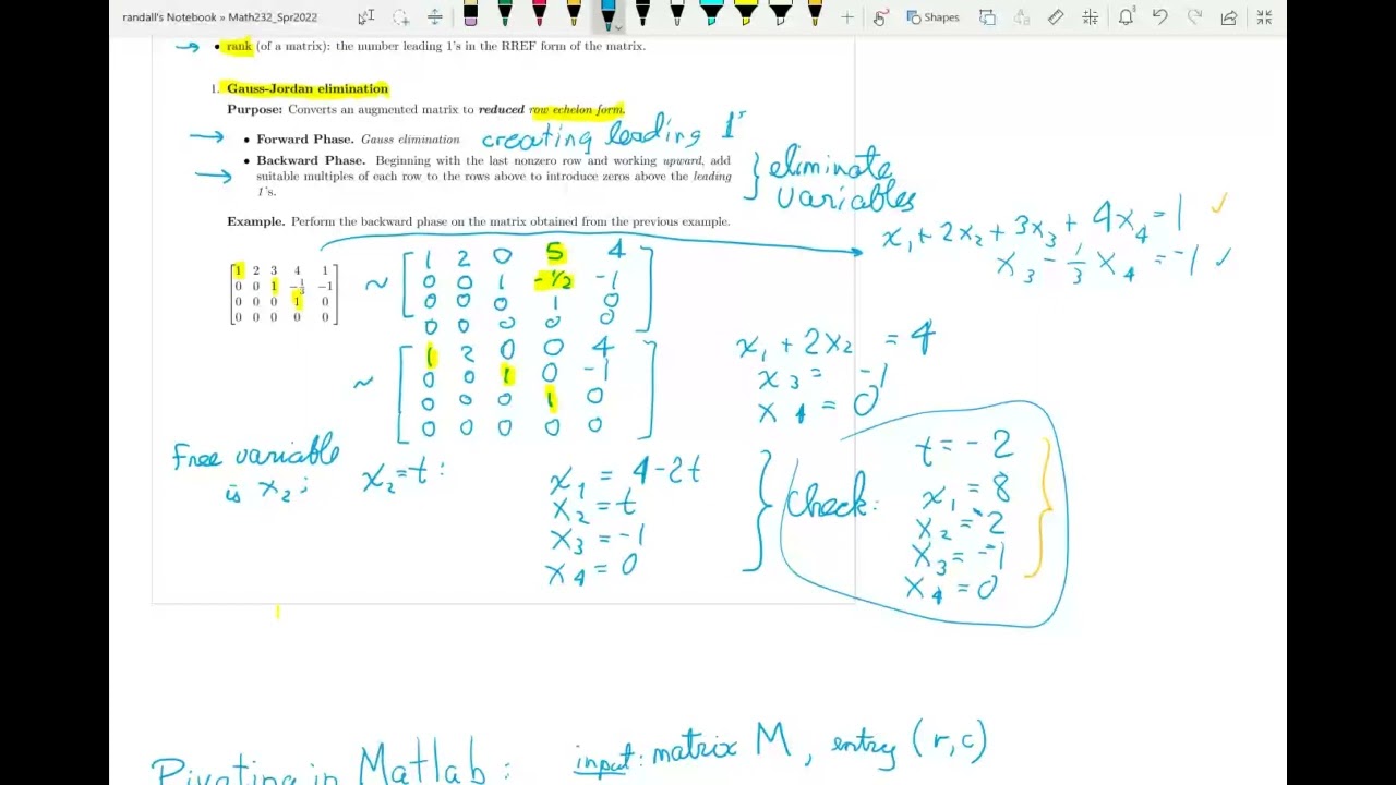 SFU MATH 232 Sec 2.2 RREF, Rank and Homogeneous Systems - YouTube