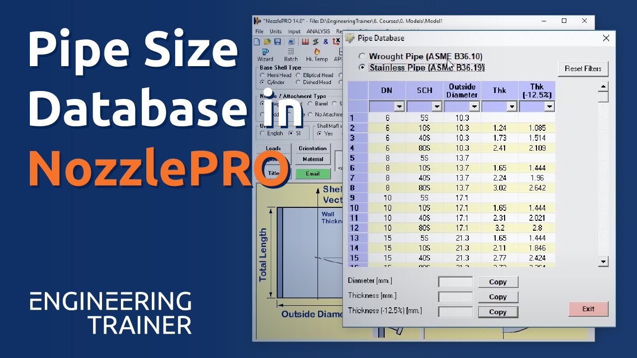 Pipe Size Database in NozzlePRO - YouTube