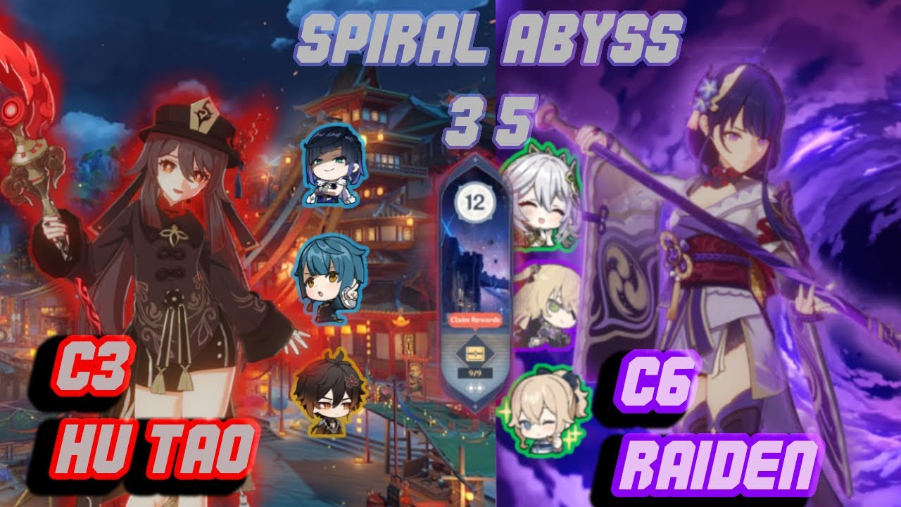 C3 Hu Tao & C6 Raiden - Genshin Impact Abyss 3.5 - Floor 12 9 Stars ...