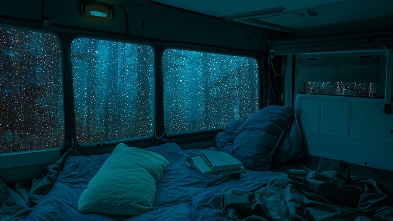 10 Hours⚡️Sleep on A Camping Car in Rainy Night with Soft Thunder and ...