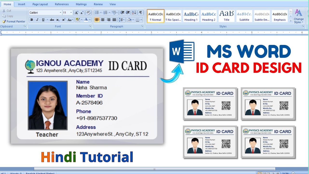 ID Card Design in MS Word | How to Design an ID Card in MS Word ...