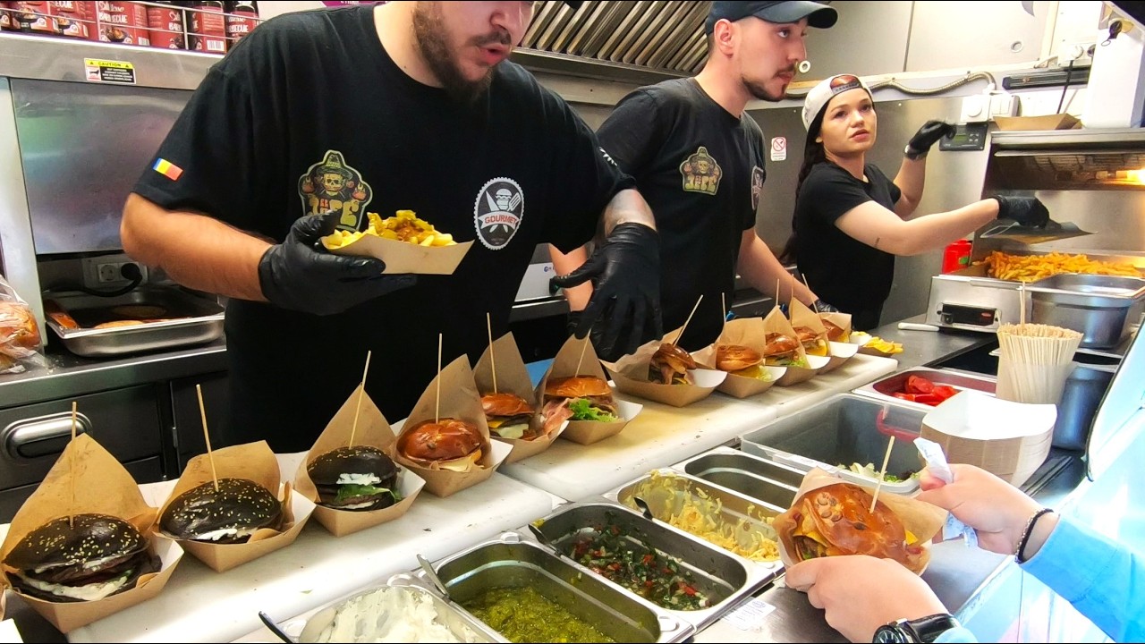 Street Food in Bucharest, Romania. Big Load of Gourmet Burgers @ Street ...