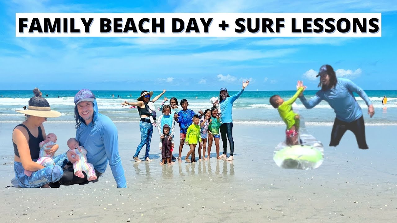 MOM+DAD of 9 KIDS BEACH TRIP! HOW TO SURF with KIDS! 2 year old SURFER ...