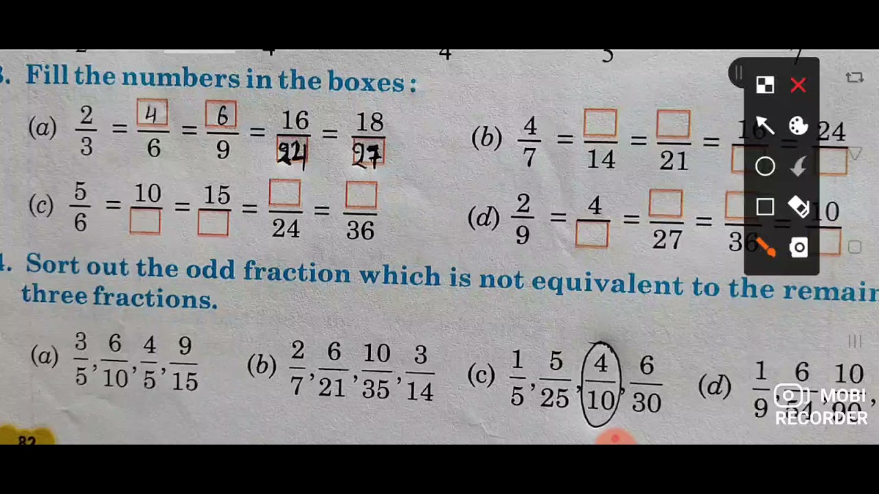sort out the odd fraction which is not equivalent // fill the number in ...