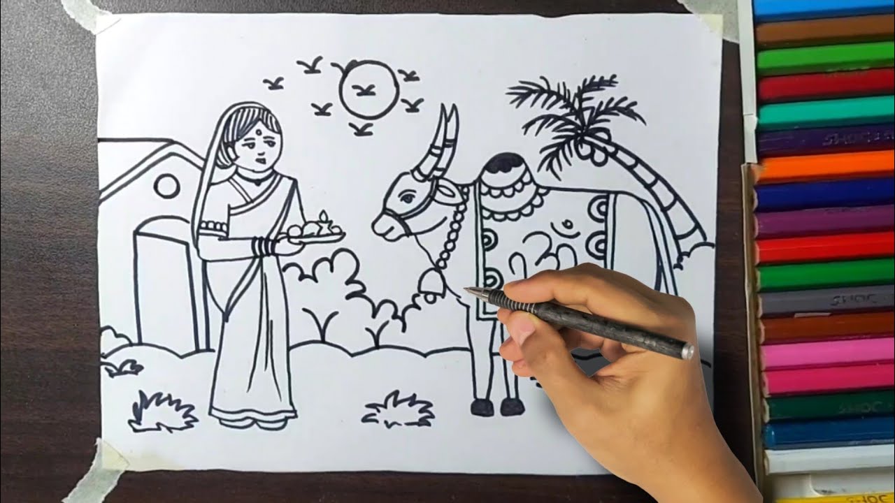बैल पोळा निमित्य चित्र तयार करा | पोळ्याचे चित्र बनवा | easy drawing ...