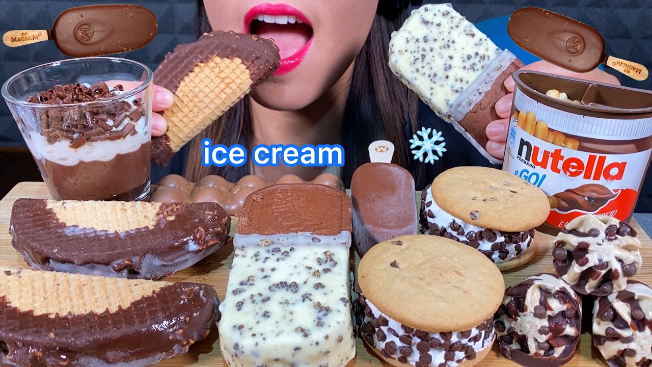 ASMR ICE CREAM EATING CHOCO TACO MAGNUM PISTACHIO MAXIBON WHITE ...