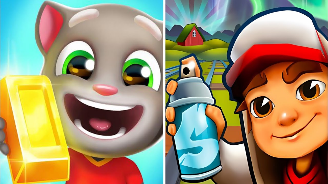 Talking Tom gold run Vs Subway surfers -Gameplay Speed Battle - Tom Vs ...