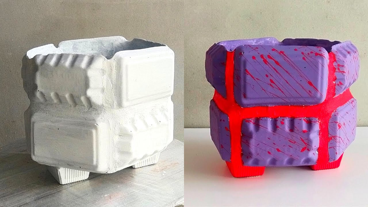 Amazing Cement craft ideas Making Flower Pots From Foam box mold - YouTube