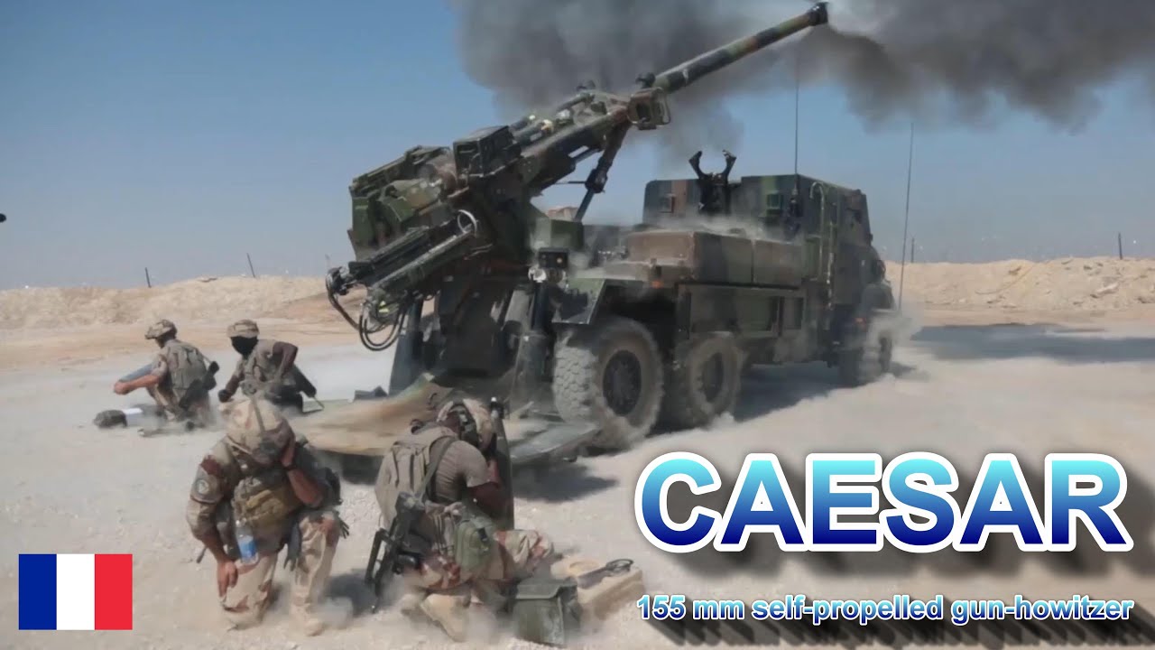 French Army CAESAR 155 mm self propelled howitzer - Live Fire - YouTube