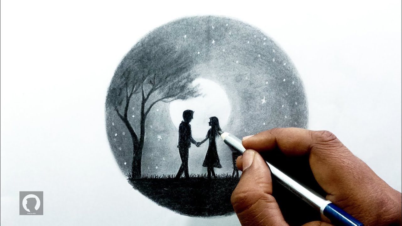 Romantic Moonlight Couple Drawing | Easy Pencil Sketch Tutorial - YouTube