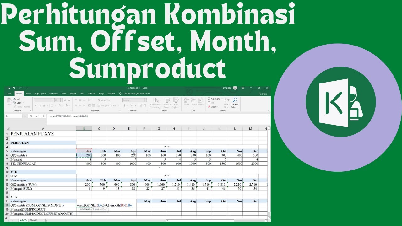 Membuat Perhitungan YTD Pakai Sum Offset Sumproduct dan Month - YouTube