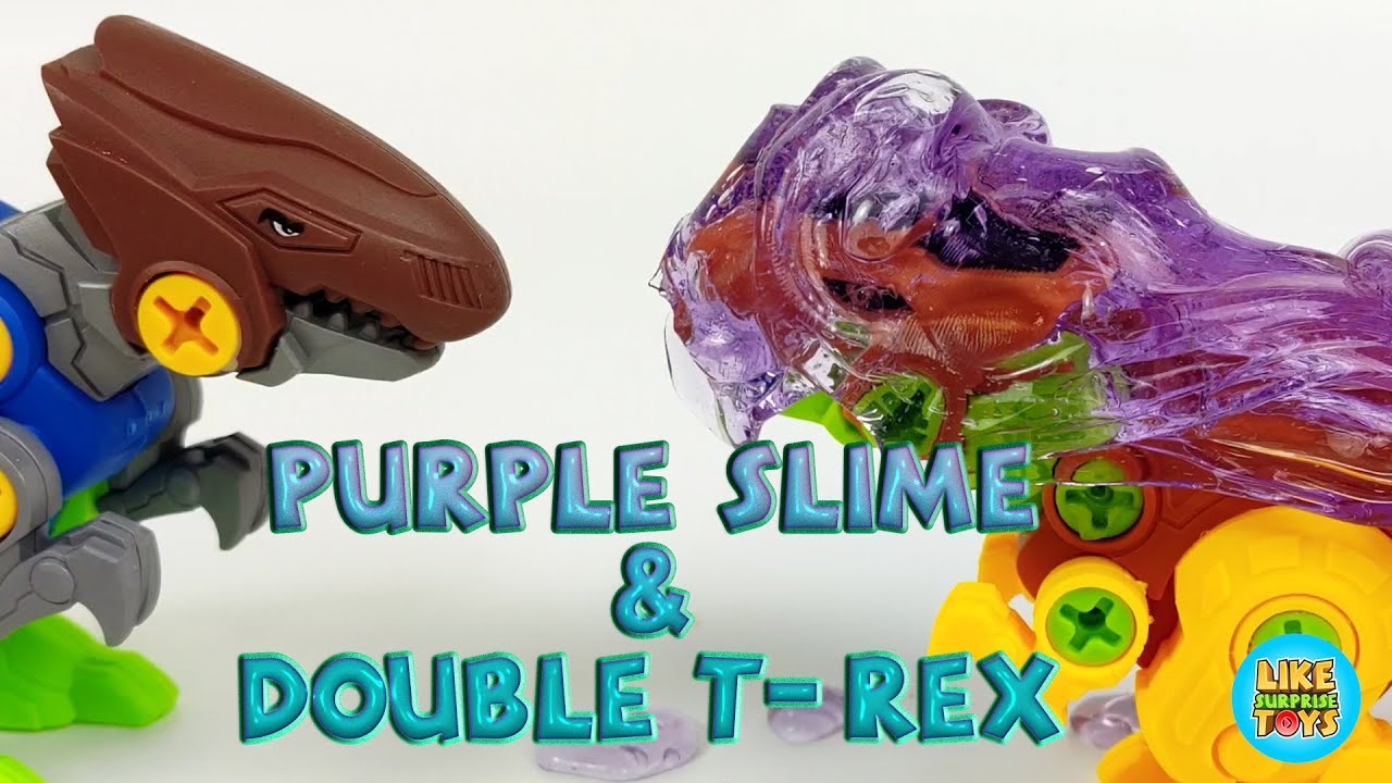 PURPLE GLITTER SLIME and DOUBLE T-REX [Fun Assembly & Play] - YouTube