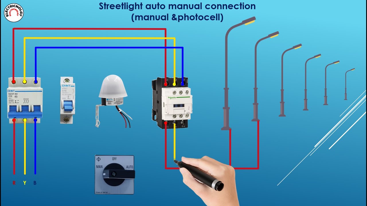 street light connection with auto manual switch (manual and photocell ...
