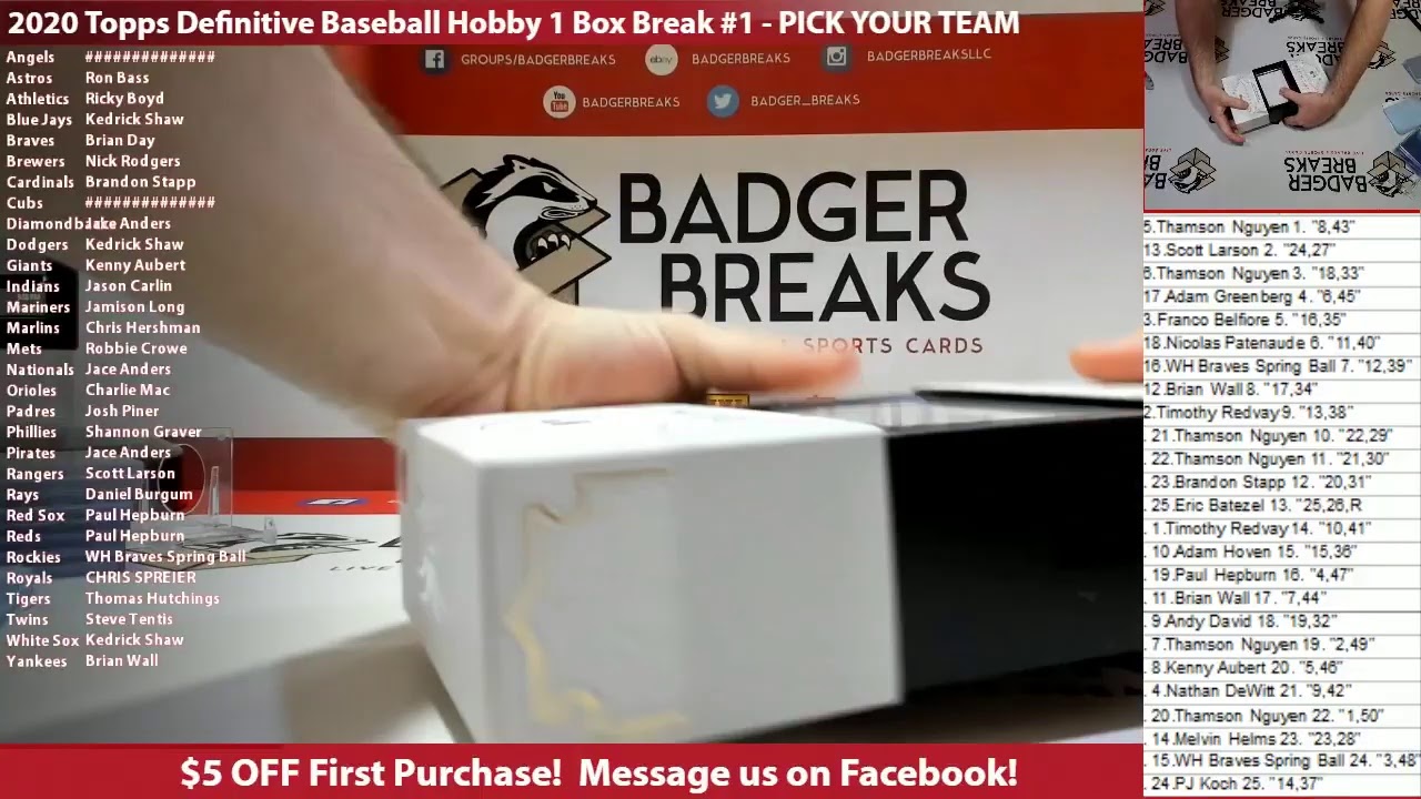 2020 Topps Definitive Baseball Hobby 1 Box Break #2 - PICK YOUR TEAM ...