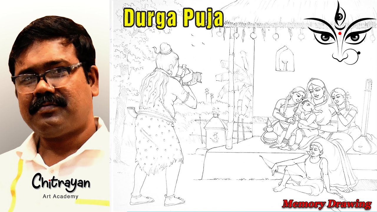 Durga Puja Scenery Drawing | Durga Puja Scenery Drawing Step By Step ...