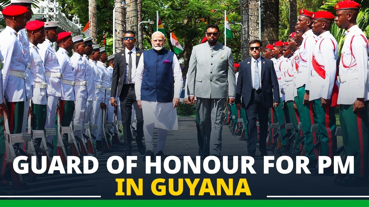 LIVE: PM Modi receives Guard of Honour in Guyana - YouTube