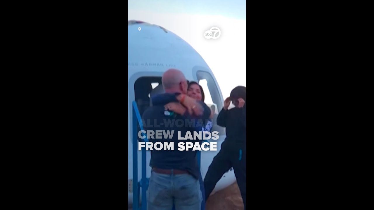 WATCH: All-female celebrity crew lands from space - YouTube