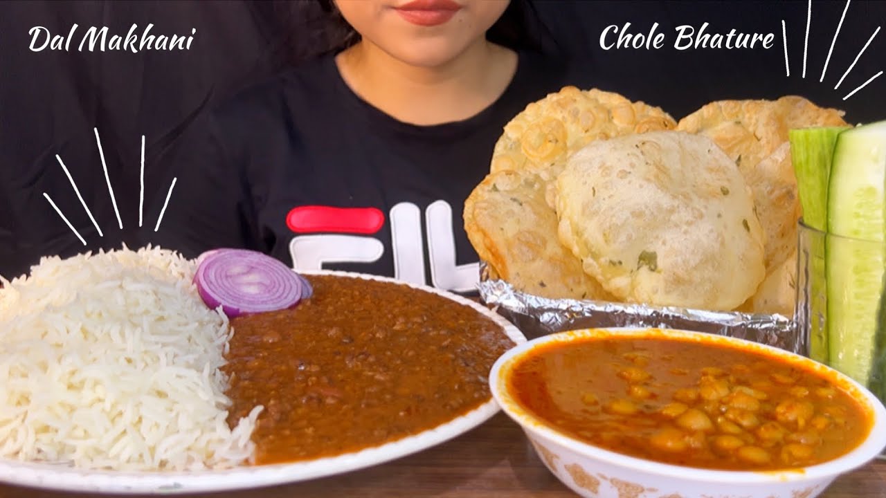 Eating Chole Bhature & Dal Makhani with Basmati Rice | MUKBANG EATING ...