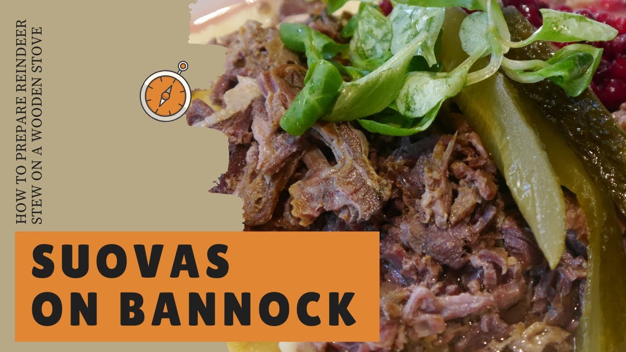 Reindeer stew on bannock prepared on a wooden stove - YouTube