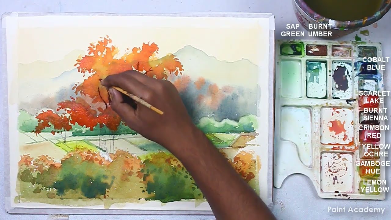 Watercolor Beautiful Spring Landscape Painting step by step - YouTube