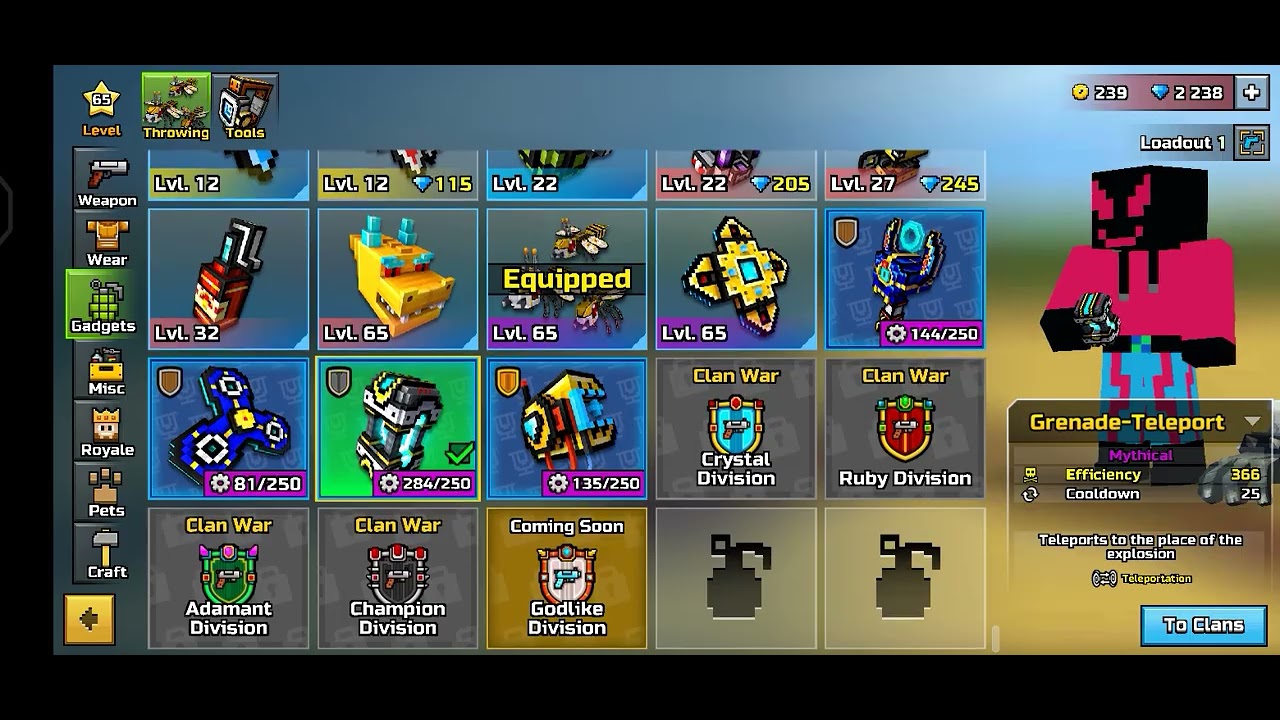 Pixel Gun 3D - Crafting Grenade-Teleport - Silver Division Clan Gadget ...